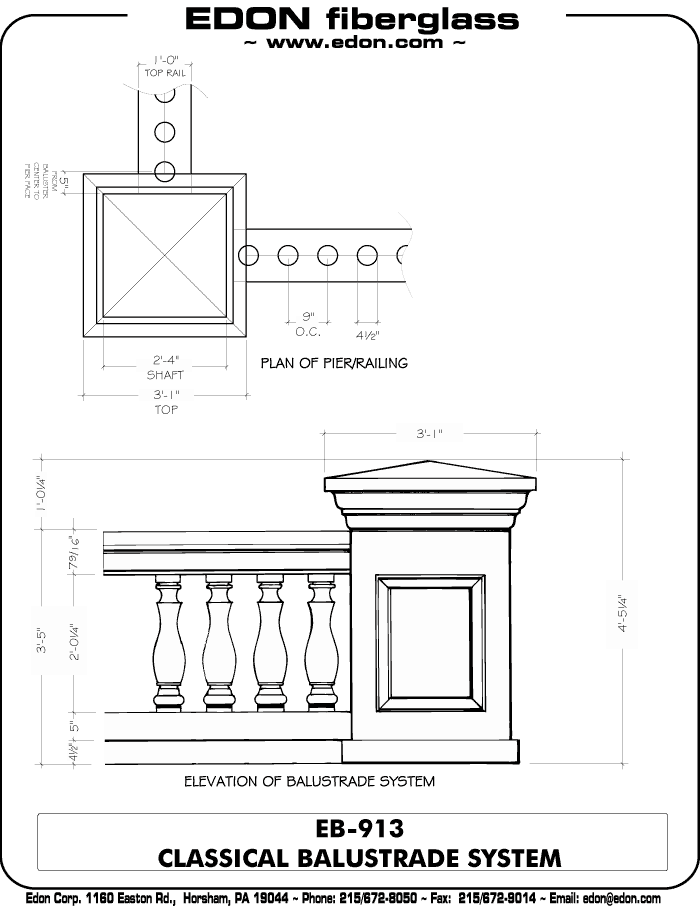 EDON Fiberglass Architectural - Ornamental FRP Balustrade EB913
