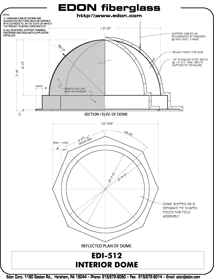 EDON Fiberglass Architectural - Ornamental FRP Interior Dome EDI 512