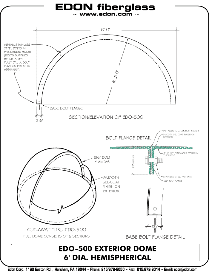 EDON Fiberglass Architectural - Ornamental FRP Exterior Dome EDO500