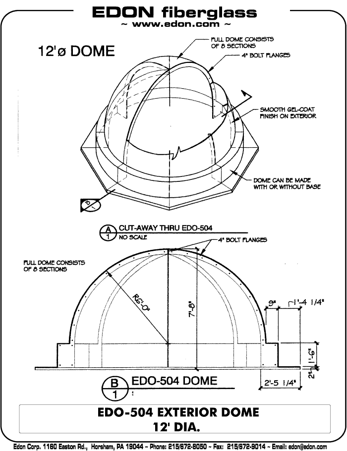 EDON Fiberglass Architectural - Ornamental FRP Exterior Dome EDO504