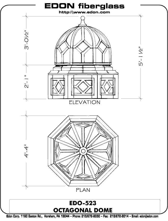EDON Fiberglass Architectural - Ornamental FRP Exterior Dome EDO523