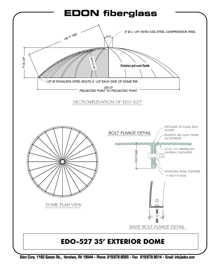 EDON Fiberglass Architectural - Ornamental FRP Exterior Dome EDO527